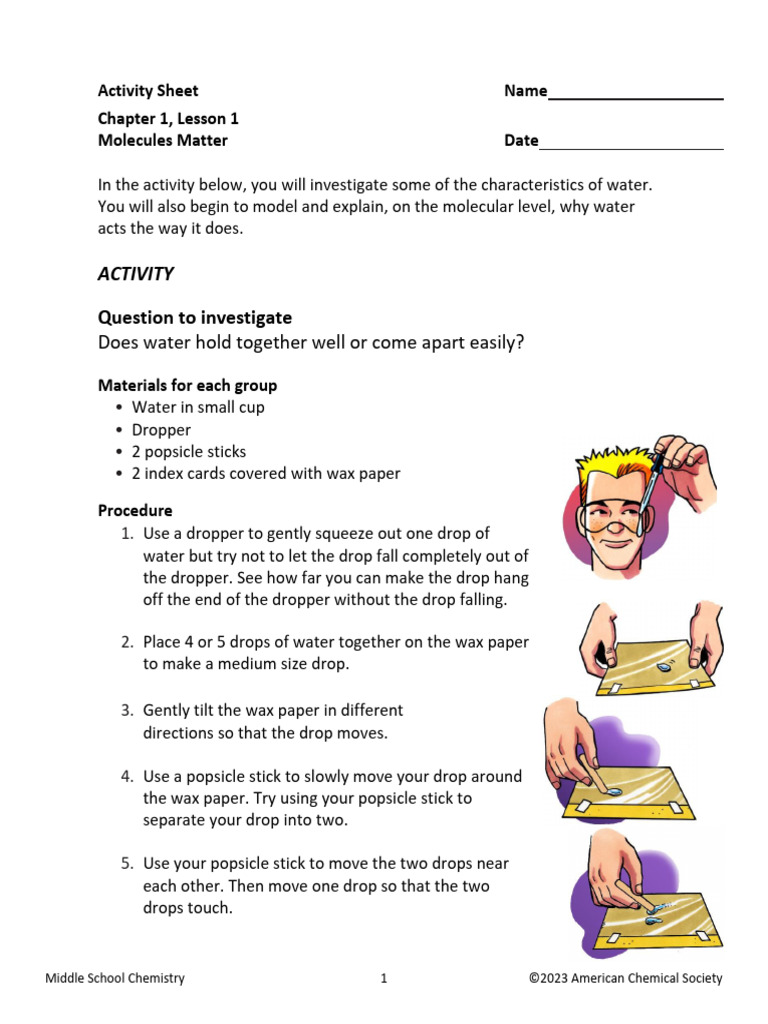 ch1 l1 Activity Sheet | Download Free PDF | Molecules | Chemistry