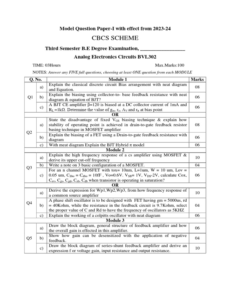 Bvl302 Aec Model Question Paper | PDF | Amplifier | Operational Amplifier