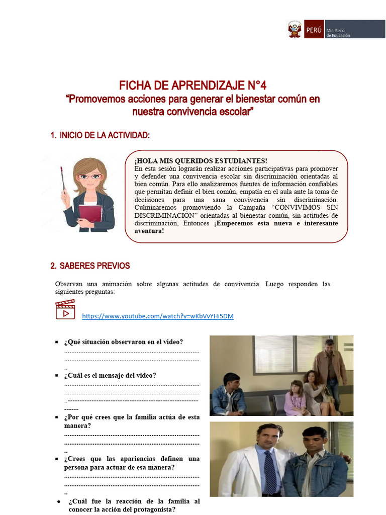 5to Grado Ficha de Aprendizaje N°4 | PDF | Empatía | Las emociones