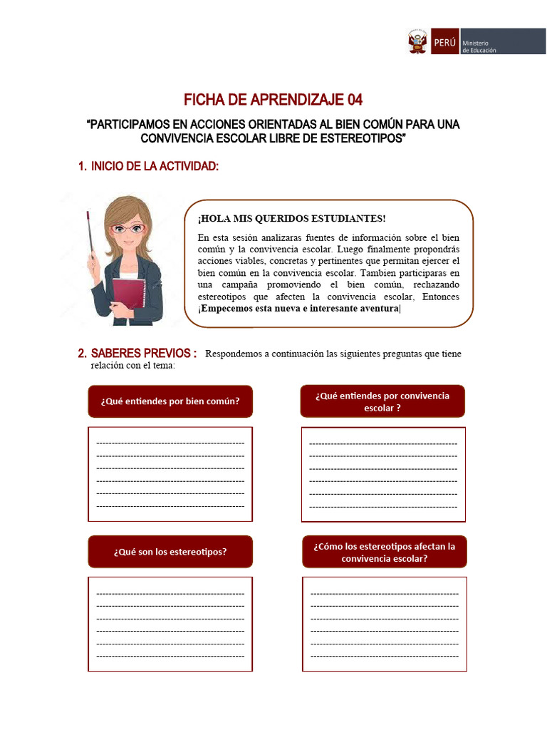 3° Grado Ficha de Aprendizaje #04 DPCC | PDF | Bien común | Estereotipos