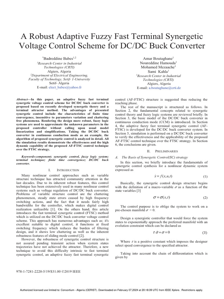 A Robust Adaptive Fuzzy Fast Terminal Synergetic Voltage Control Scheme For DC DC Buck Converter ...