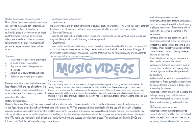 Music Videos | PDF | Narrative | Video