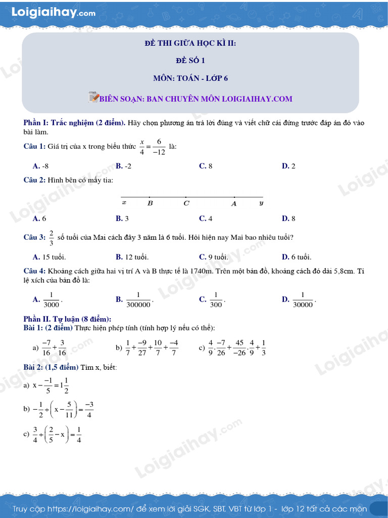 De Kiem Tra Giua Hoc Ki 2 Toan 6 de So 1 Ket Noi Tri Thuc | PDF