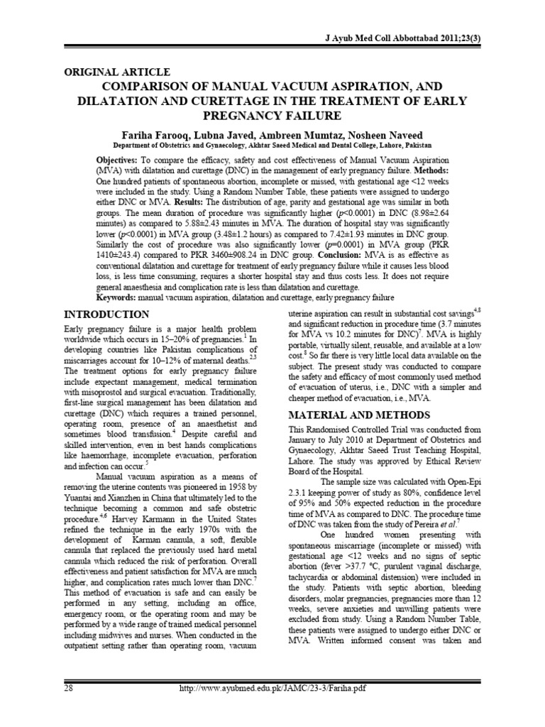 MVA vs DNC for Early Pregnancy Failure | PDF | Maternal Health ...