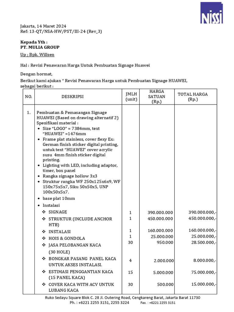 Revisi Penawaran Harga Signage Huawei | PDF