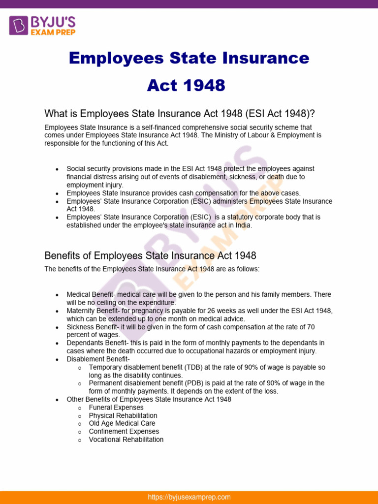 Employees State Insurance Act 1948 99 | PDF | Employment | Welfare