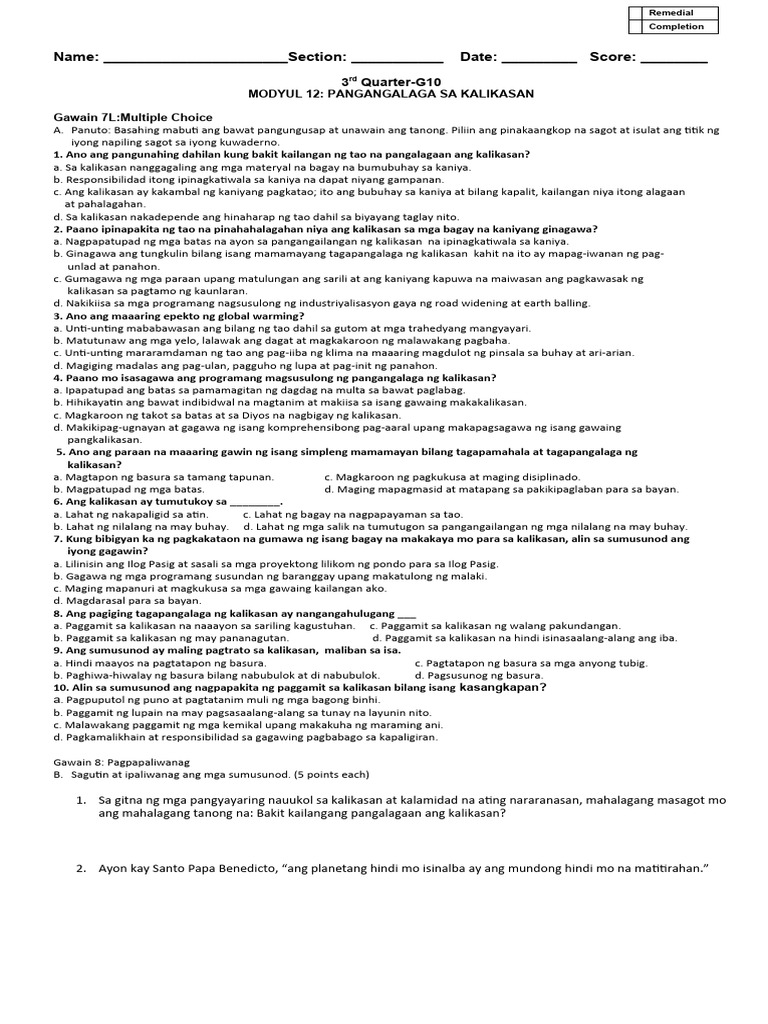 Modyul 12 Kalikasan Activity | PDF