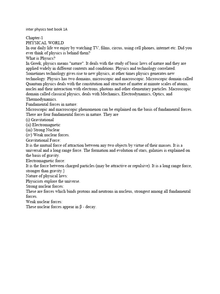 Telangana Junior Inter Physics Text Book | PDF | Force | Fundamental ...