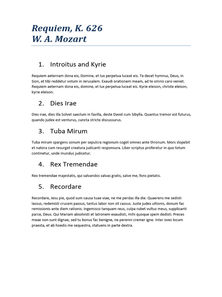 Mozart Requiem Lyrics | PDF