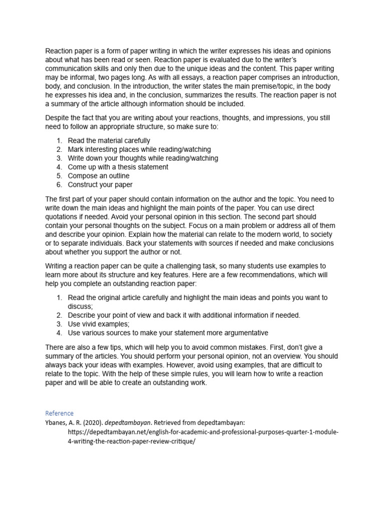 Reaction Paper | PDF | Thought | Essays
