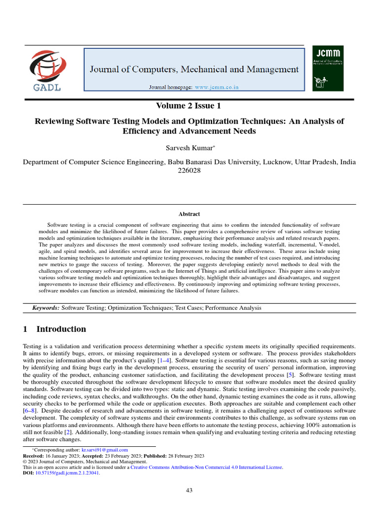 Reviewing Software Testing Models and Optimization Techniques | PDF ... Reviewing Software Testing Models and Optimization Techniques | PDF ...