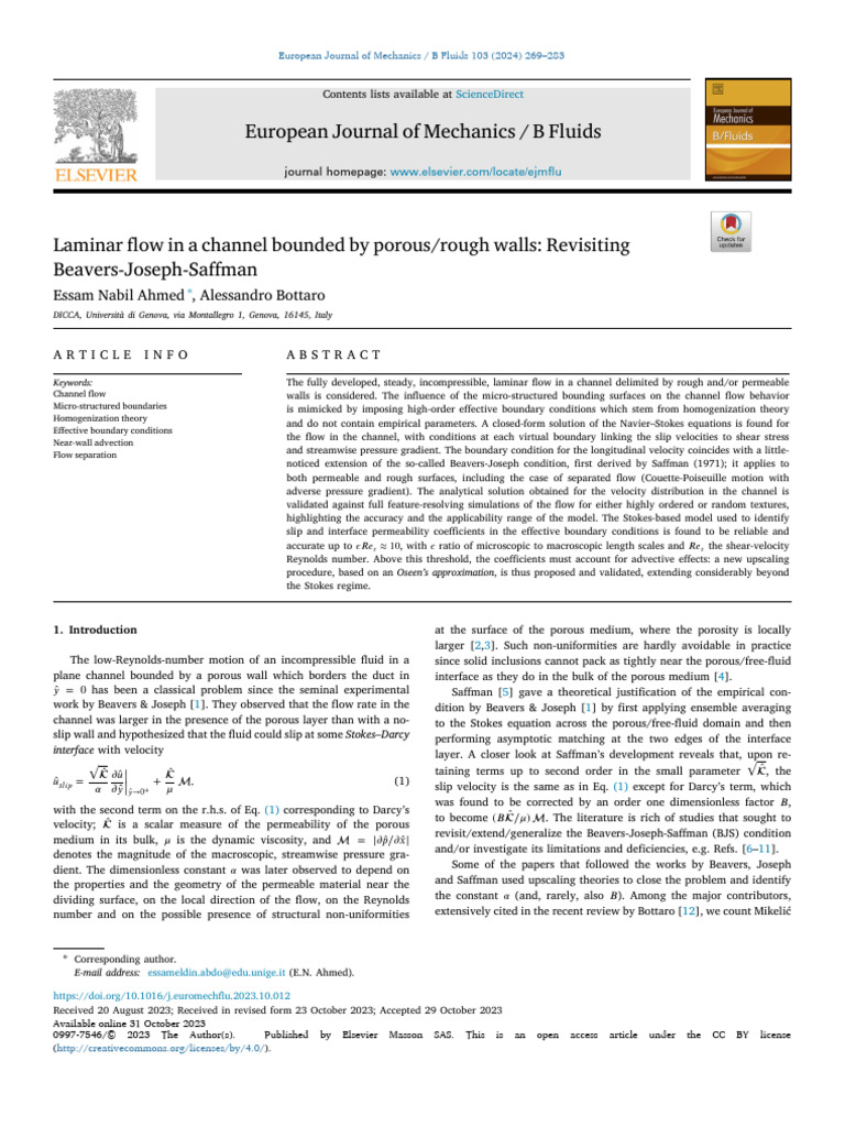 Laminar Flow in Porous Channel Walls | PDF | Fluid Dynamics | Porosity