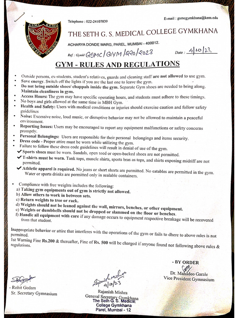 GYM RULES & TIMINGS | PDF