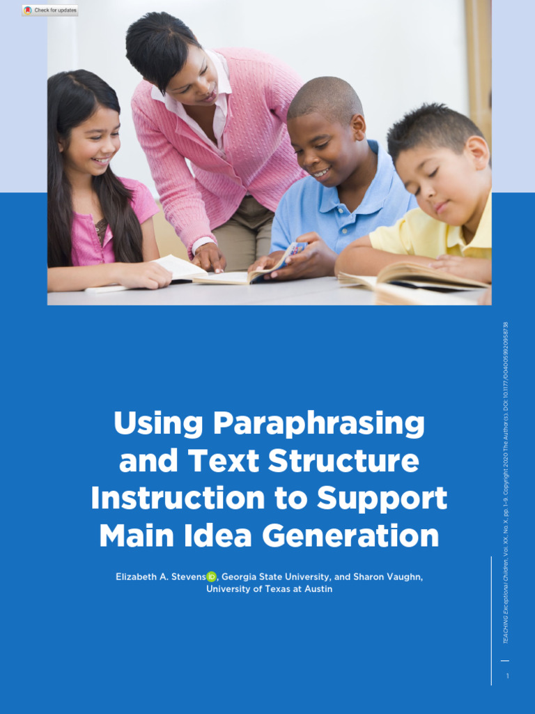 Using Paraphrasing and Text Structure Instruction To Support Main Idea ...