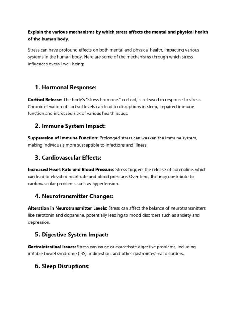 Explain The Various Mechanisms by Which Stress Affects The Mental and ...