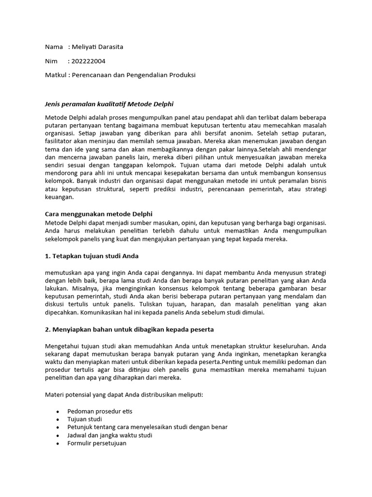 Metode Delphi untuk Perencanaan Produksi | PDF
