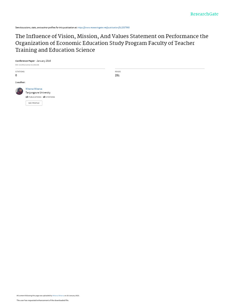 The Influence of Vision Mission and Values Stateme | PDF | Governance ...