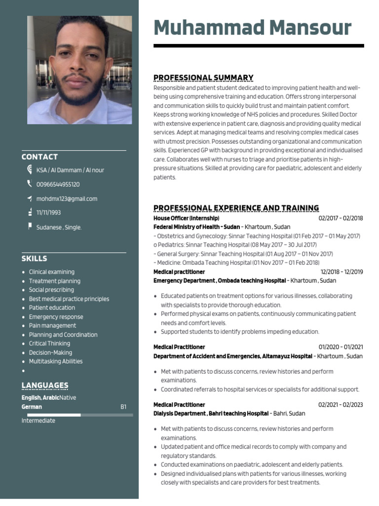 Muhammad Mansour CV - Docx 2 | PDF | Medicine | Patient