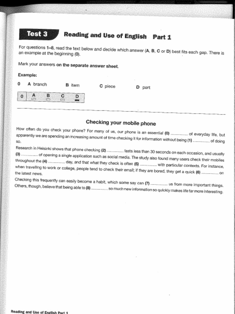 FCE Practice Test III & Answer Sheets | PDF