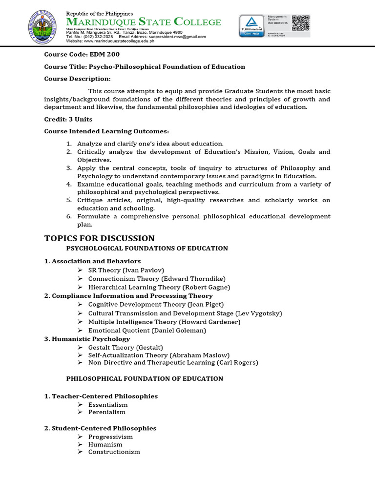 EDM 200 Course | PDF | Psychology | Humanistic Psychology