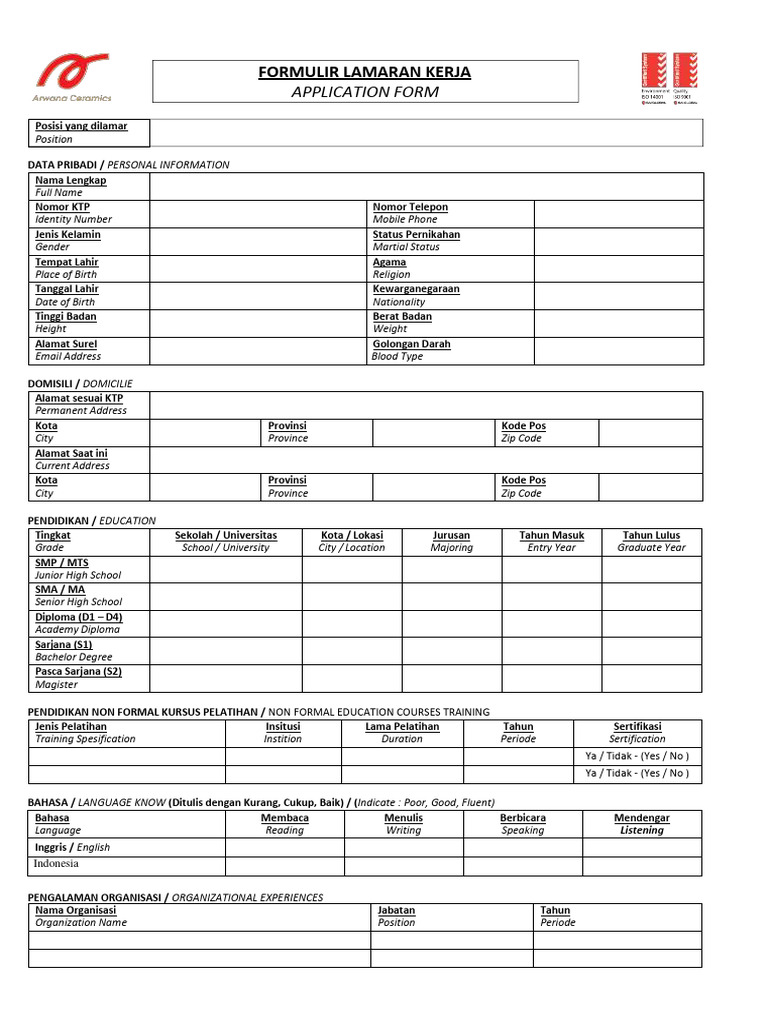 Form Identitas Baru - PT. Arwana Citra Mulia TBK | PDF