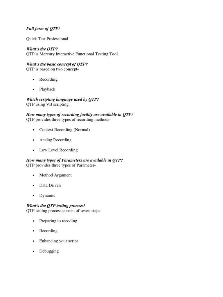 Qtp Interview Quest Pdf Regular Expression Parameter Computer