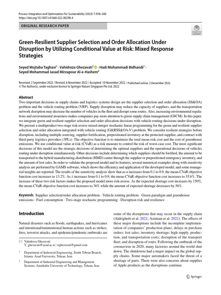 Green Resilient Supplier Selection Model | PDF | Supply Chain | Linear Programming