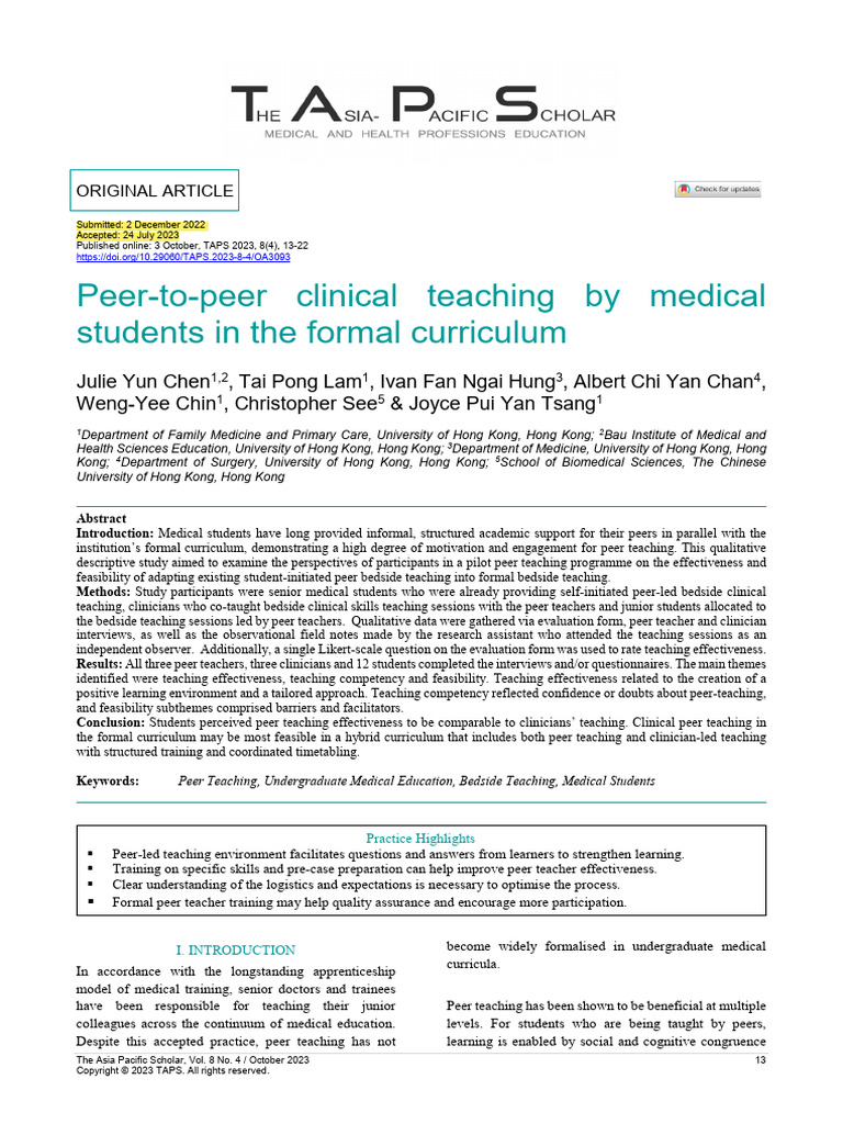 OA3093 - Peer To Peer Clinical Teaching by Medical Students in The ...