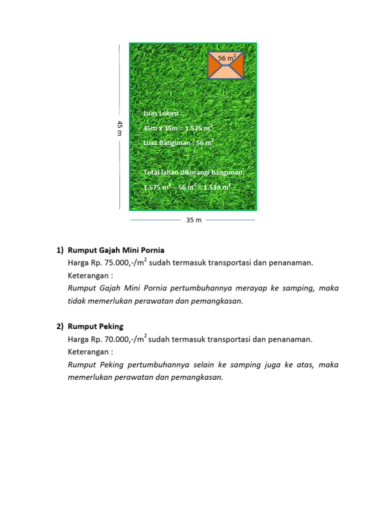 RAB Penanaman Rumput KIOS BUNGA WANTILAN | PDF