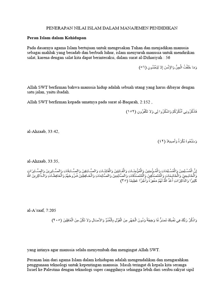 Penerapan Nilai Islam Dalam Manajemen Pendidikan | PDF