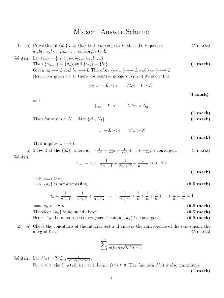 Ma111 Midsem Answer Scheme-1 | PDF | Monotonic Function | Sequence