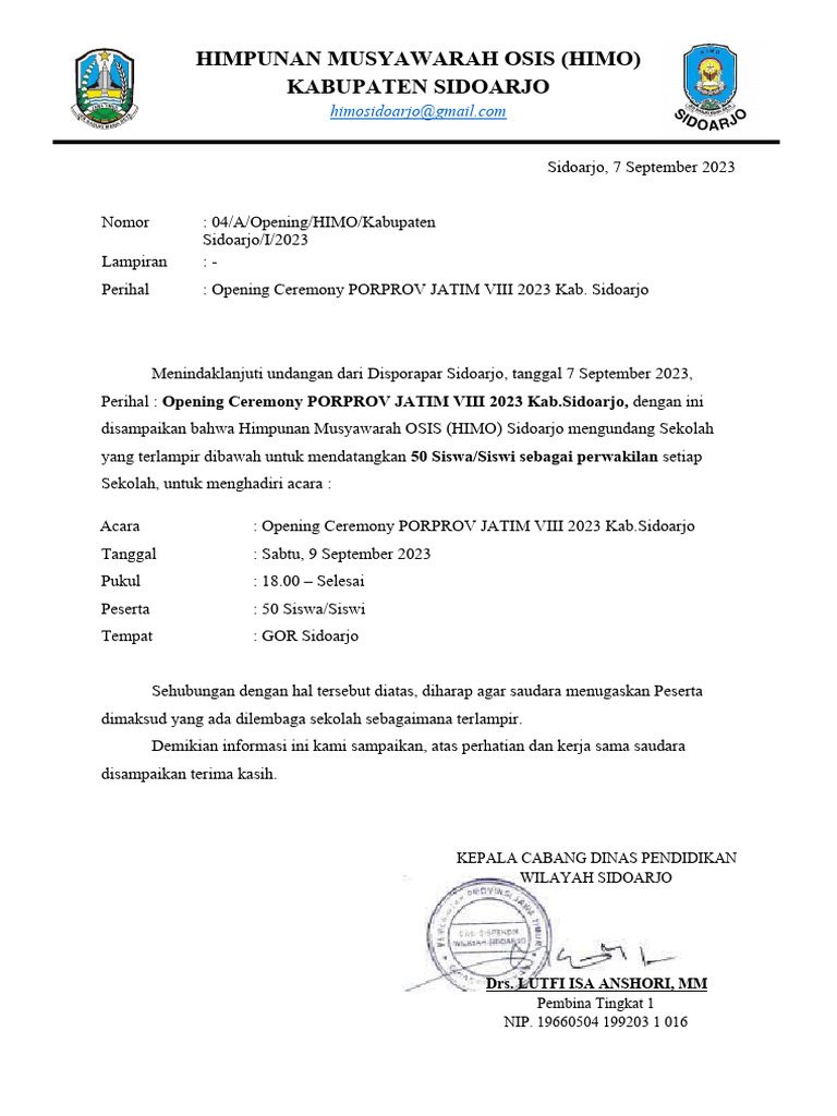 Surat Undangan PORPROV Fix | PDF | Perjalanan