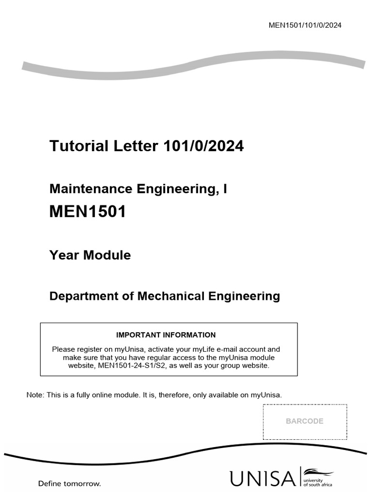 Tutorial Letter 101/0/2024: Maintenance Engineering, I | PDF ...