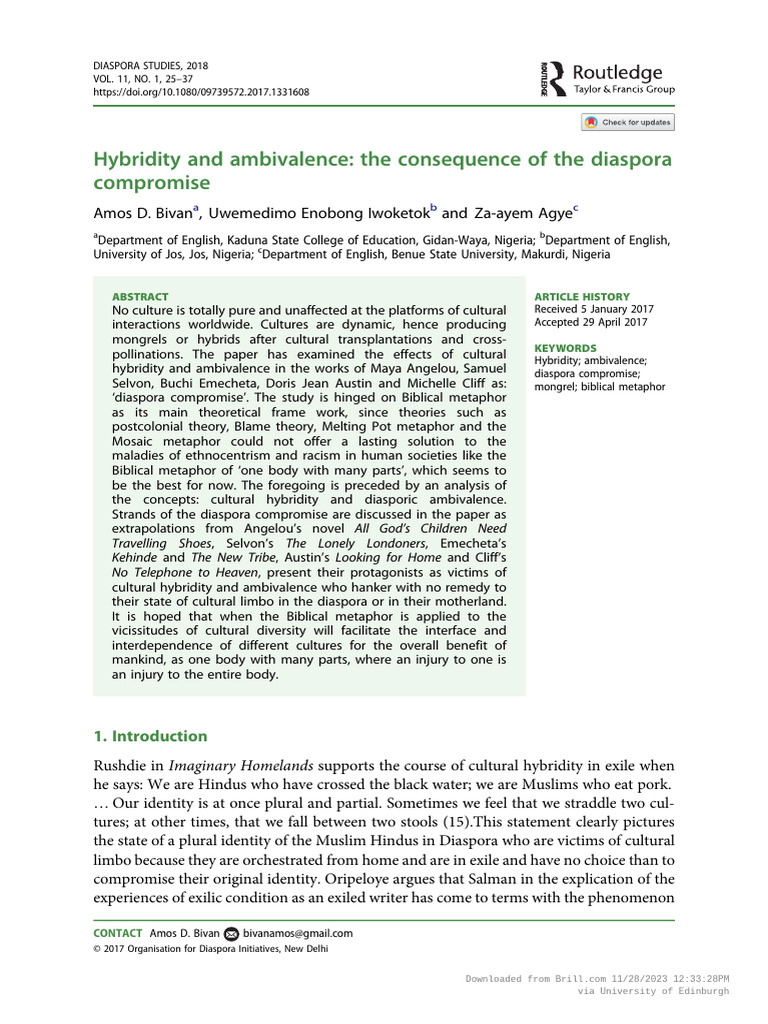 Cultural Hybridity in Diaspora Literature | PDF | Postcolonialism