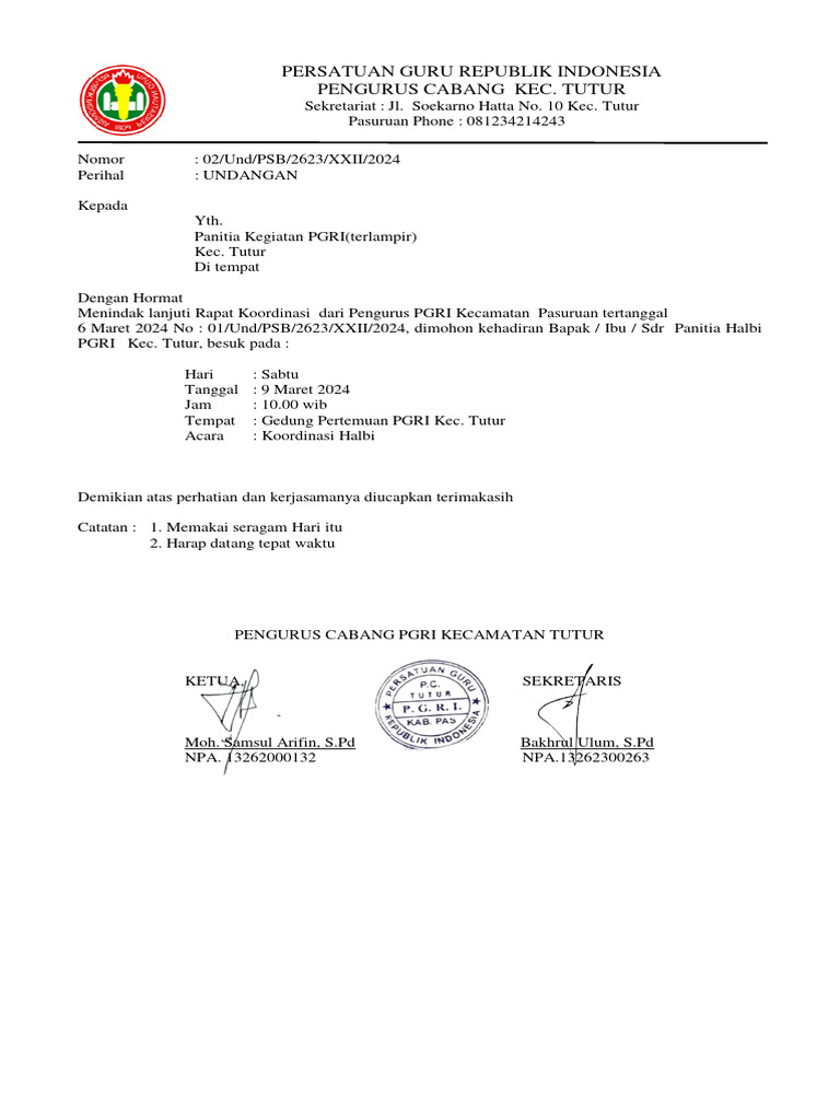 Undangan Koordinasi Halbi | PDF