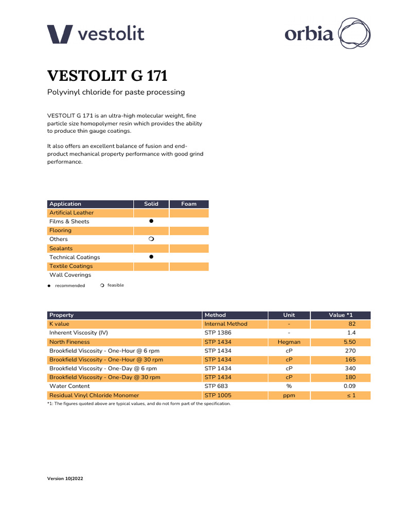 VESTOLIT G-171 TDS en | PDF | Polyvinyl Chloride | Materials
