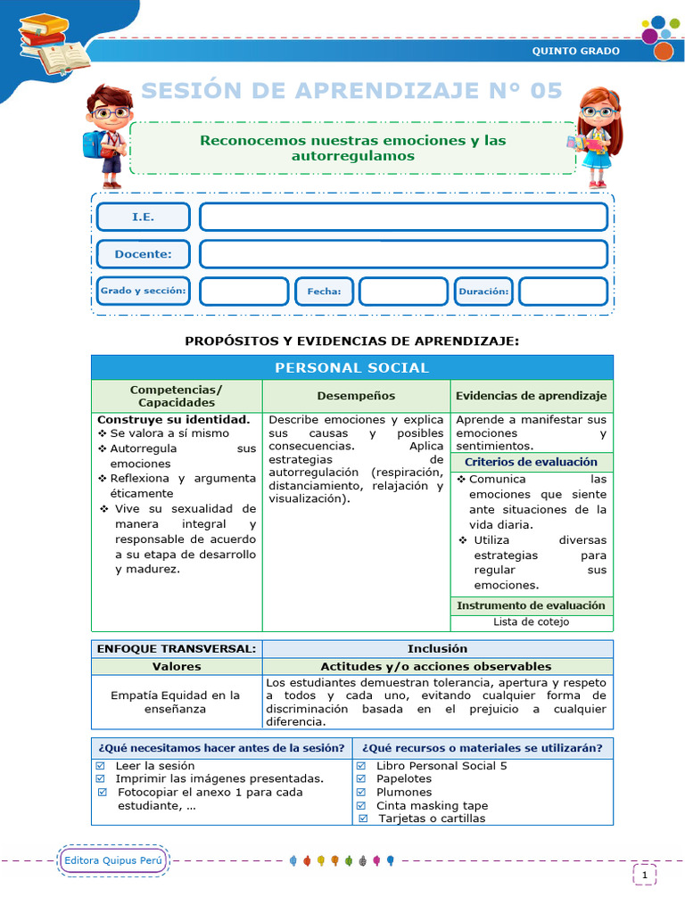 Sesiones de Aprendizaje - Semana 2 - UDA 1 - Editora Quipus Perú | PDF | Evaluación | Collage