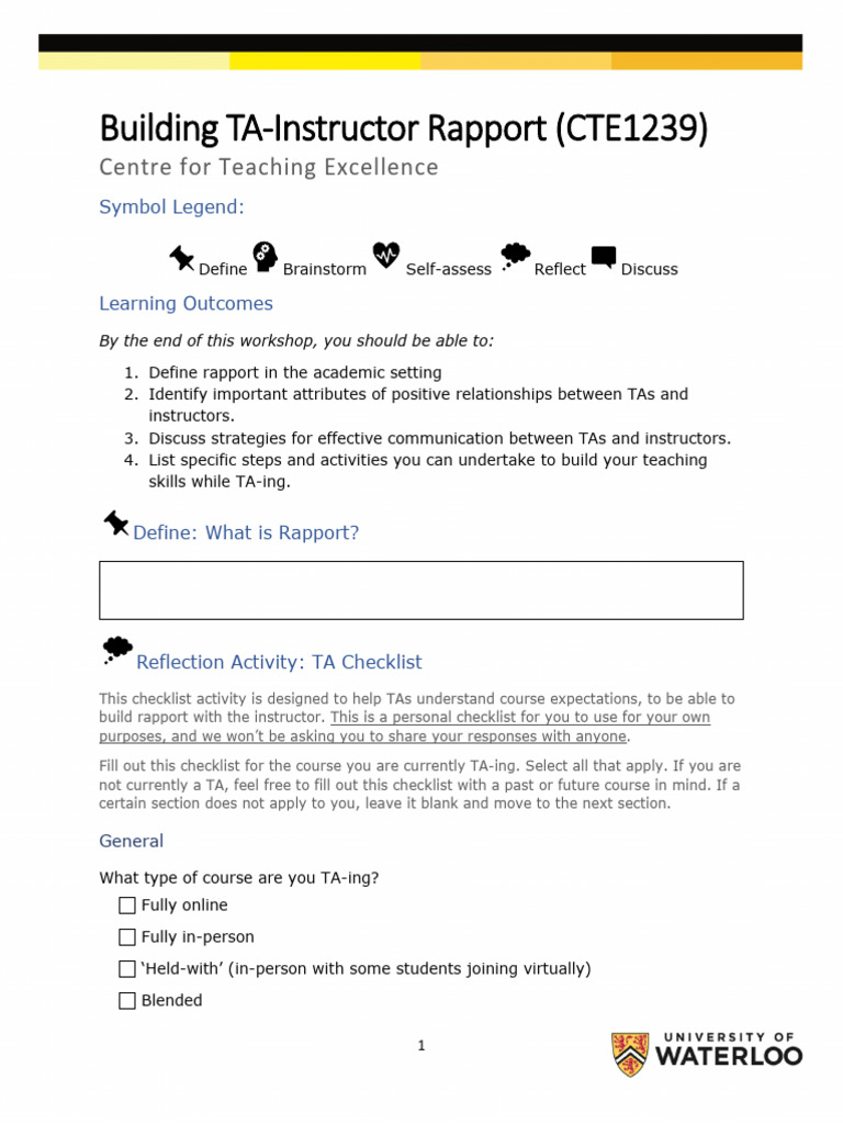 Building Rapport Between TAs and Instructors | PDF | Teaching Assistant ...