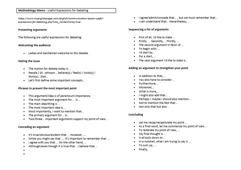 Essential Debating Expressions Guide | PDF