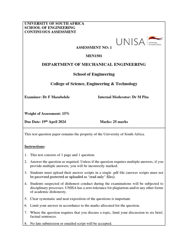 MEN1501 - Minor Test 1 - 2024 With Rubric | PDF | Rubric (Academic ...