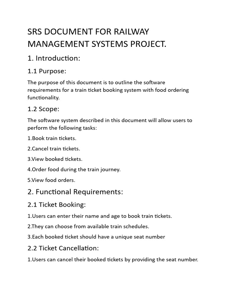 Train Ticket & Food Order System SRS | PDF | Usability | Software Engineering