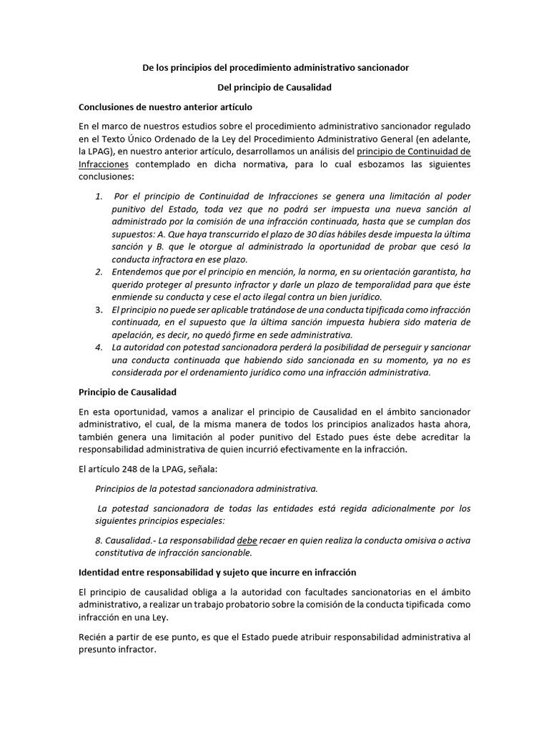 De Los Principios Del Procedimiento Administrativo Sancionador. Principio de Causalidad | PDF ...