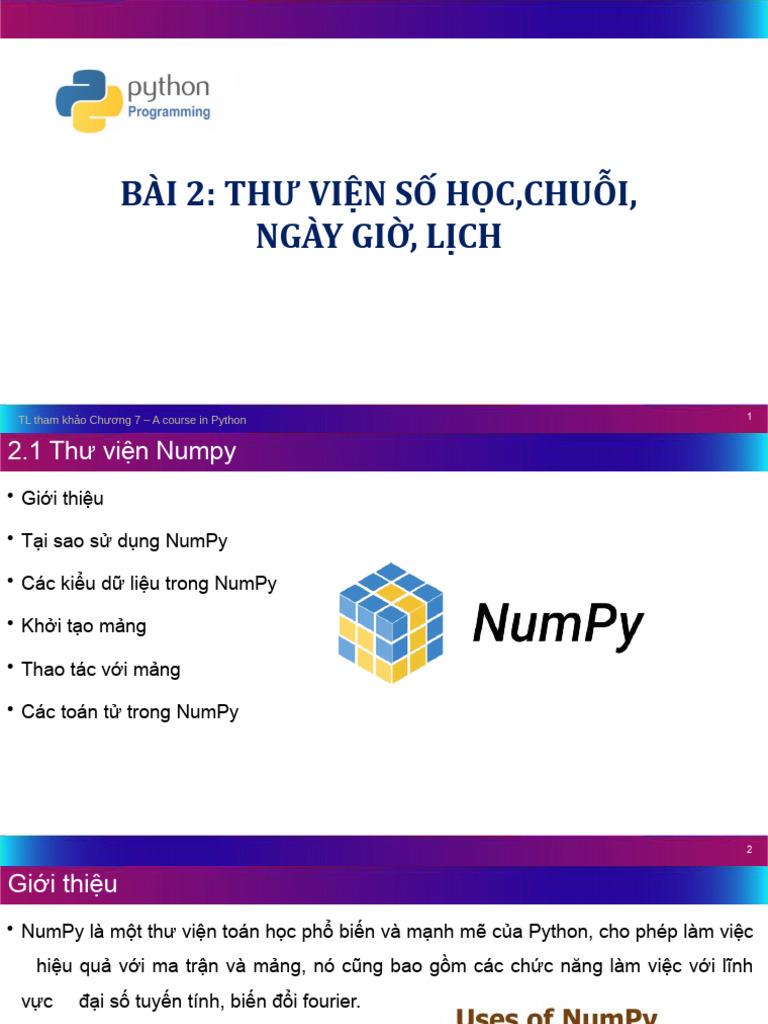 Bài 02 - Tìm Hiểu Thư Viện Numpy - String - Date Time | PDF