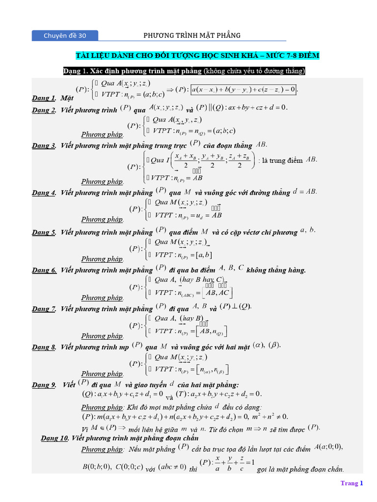 30. Phương trình mặt phẳng - đáp án1 | PDF