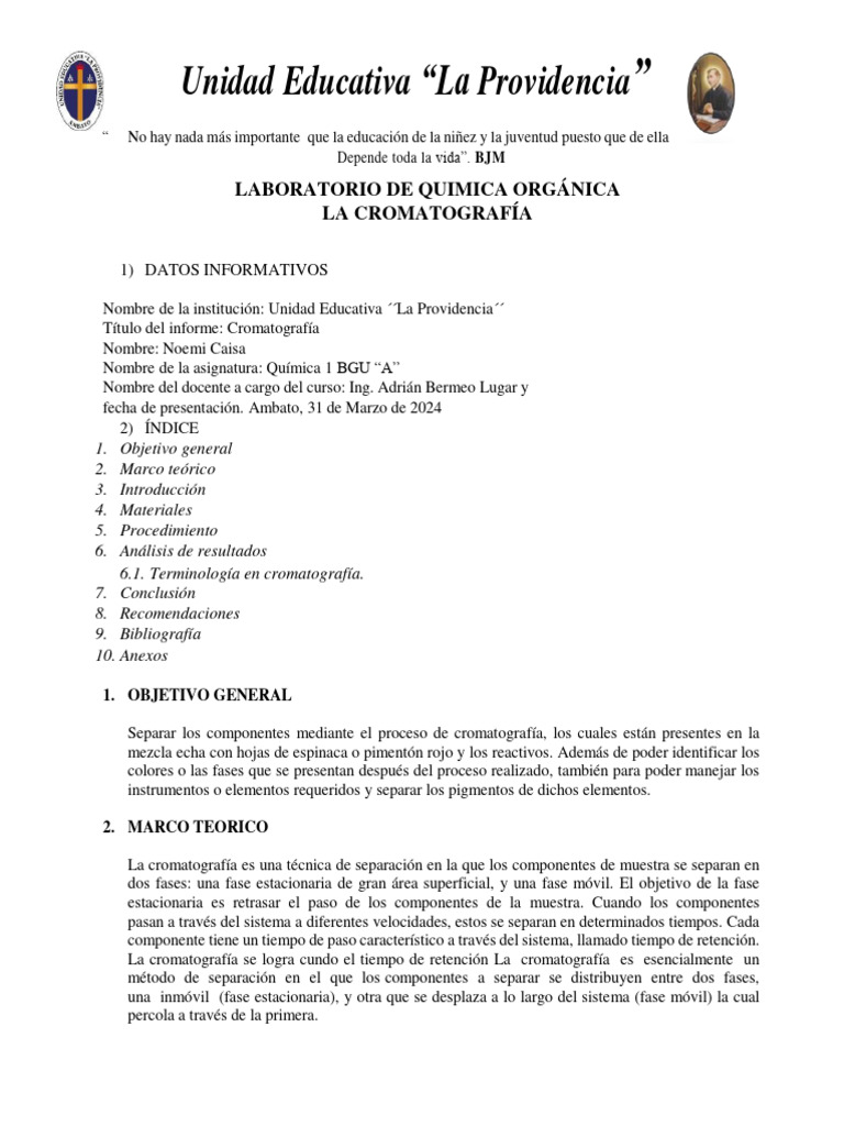 Informe Del Laboratorio 2 - Cromatografía | PDF | Cromatografía | Elución