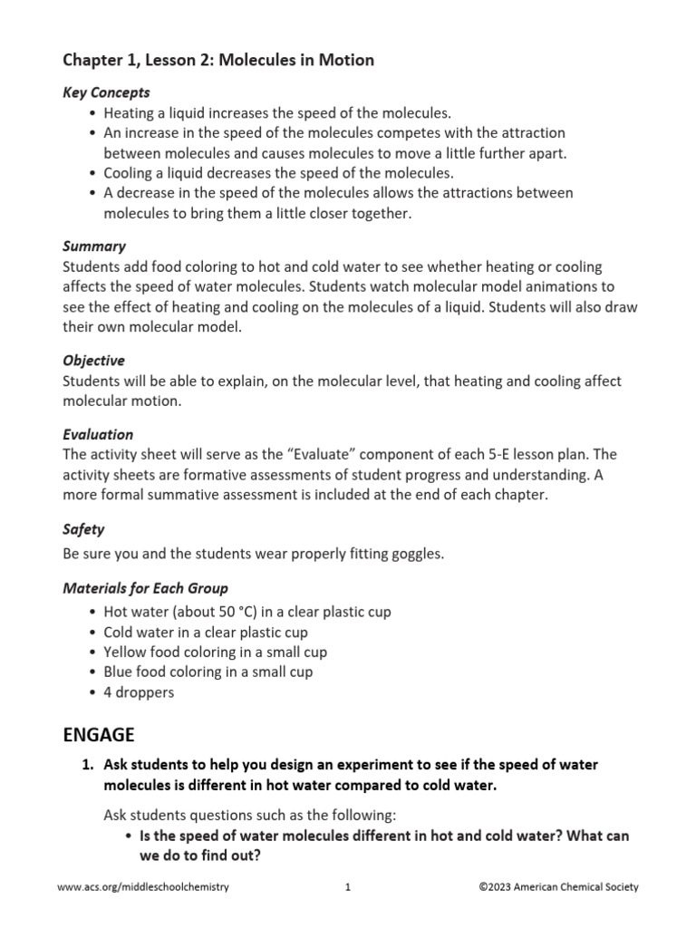 ch1 l2 Lesson Plan | Download Free PDF | Water | Molecules