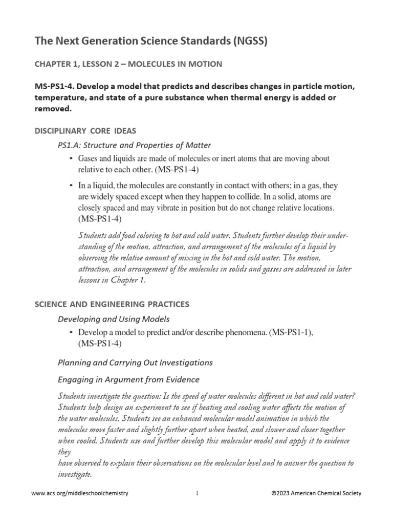 ch1 l2 Ngss | PDF | Gases | Molecules