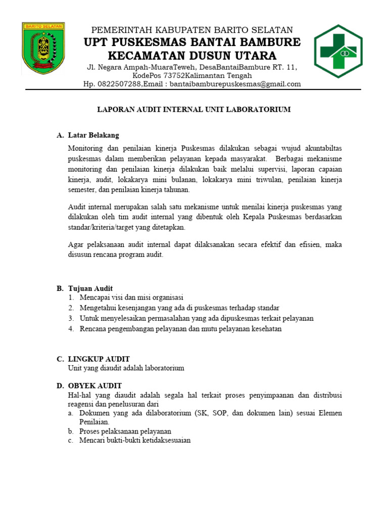 Laporan Audit Internal Unit Laboratorium | PDF