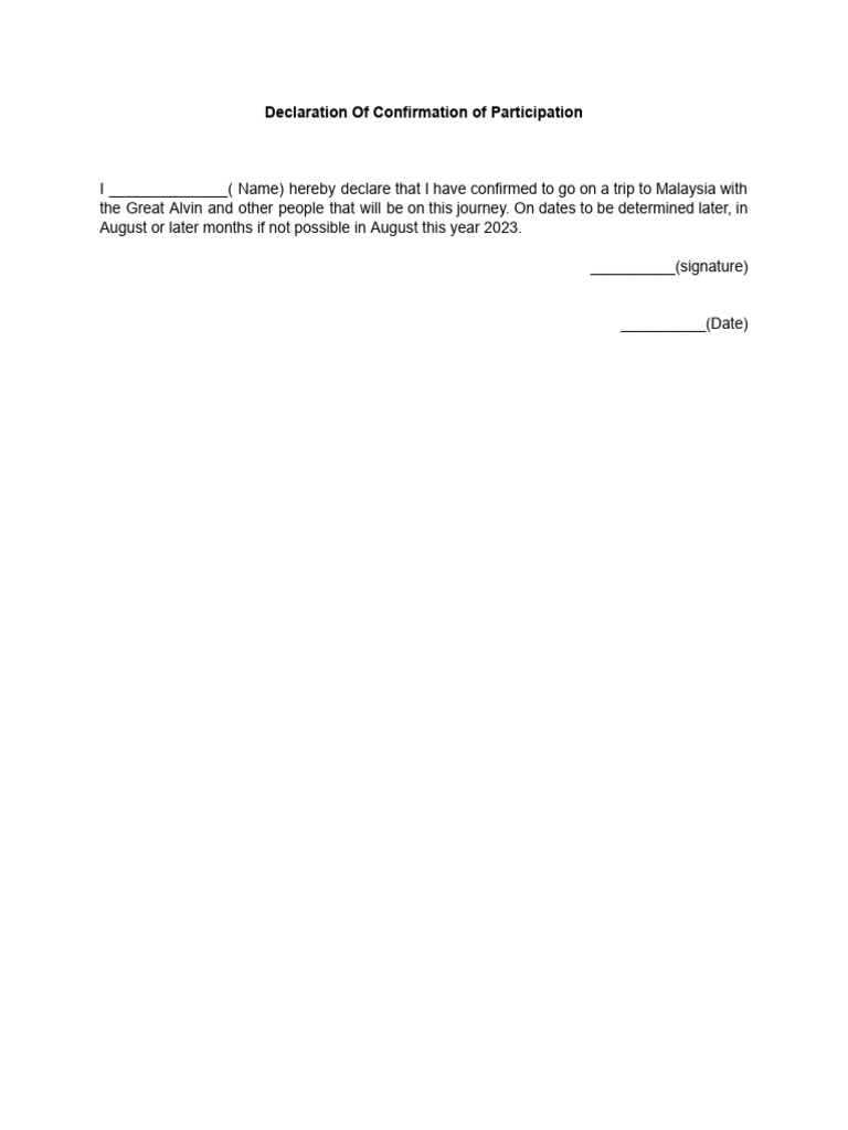 Malaysia Trip Participation Confirmation | PDF