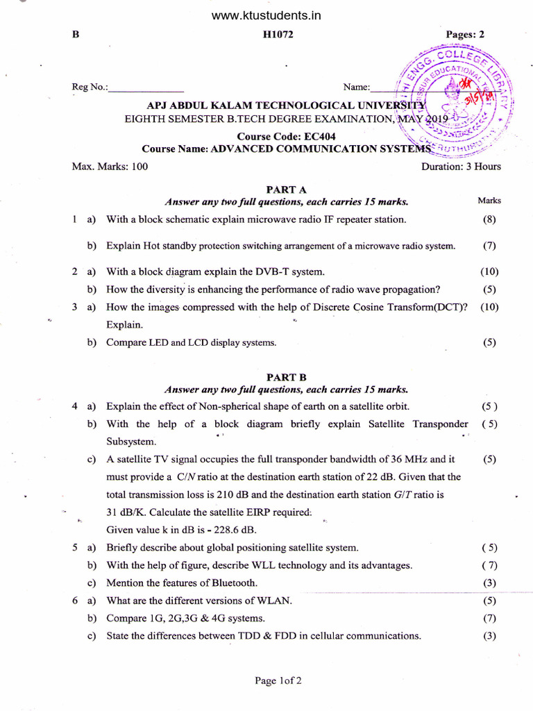 EC404 Advanced Communication Systems, May 2019. - Ktustudents - in | PDF | Radio ...